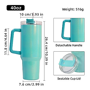 AGH 20 Pack 40 oz Sublimation Shimmer Green Pink Red Purple Tumbler with Stainless Steel Straw and Lid, Insulated Double Wall Vacuum Reusable Cups with Handle