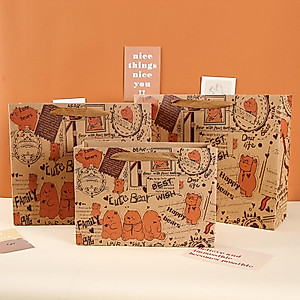 TaboSi Cute little bear kids' clothing portable Kraft paper bag clothes snack birthday gift retro gift bag