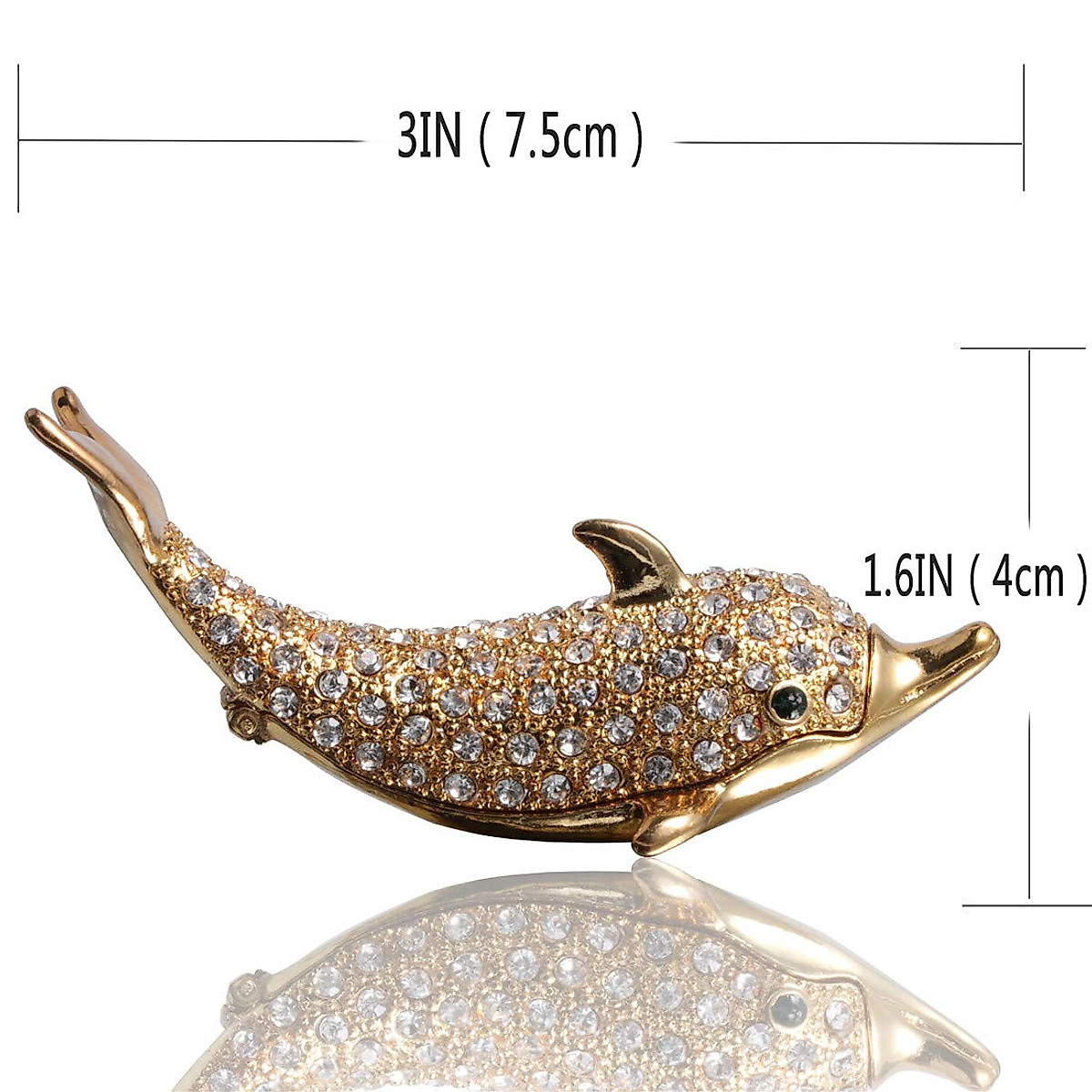 Waltz&F Diamond golden dolphin Hand-Painted Trinket Box Animal Jewelrybox Figurine Collectible Ring Holder