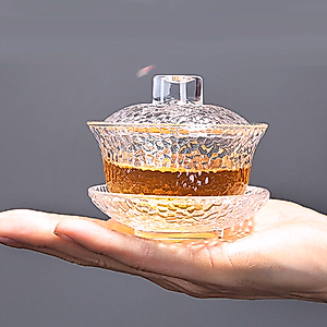 Never King Crystal Gaiwan Chinese Glass Gaiwan Traditional Tea Cup Comprised of Cup, Saucer and Lid Sancai Wan Tureen 130 ml