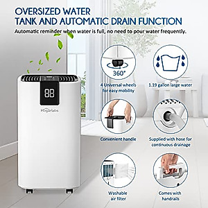HOGARLABS 2500 Sq. Ft Dehumidifier for Basements,Home,Large Room,35 Pint with Drain Hose and Wheels,Intelligent Humidity Control,Laundry Dry, Auto Defrost,24H Timer,Automatic Drain for Office, Bathroom and Bedroom