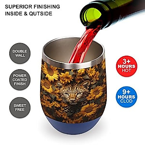 WYUSPGK 304 Stainless Steel Insulated Cup, Leopard And Sunflower Print Smooth Rim, Durable & Reusable - Perfect for Office, Home, And Travel