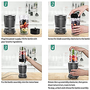La Reveuse Personal Size Blender 250 Watts Power for Shakes Smoothies Seasonings Sauces with 1 Piece 15 oz Cup,1 Piece 10 oz Mug,BPA Free (Black)