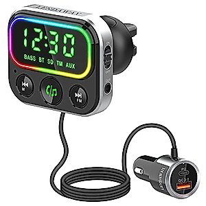 Bluetooth FM Transmitter for Car, Wireless Bluetooth Car Adapter with 1.44 Inch Display & USB 2.0 & Type-c PD Ports Supports Hands Free Calls, SIRI/Voice Assistant Function, TF Card, QC 3.0
