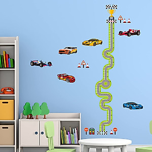 DECOWALL DA-1911 Racing Track Height Growth Chart Kids Wall Stickers Wall Decals Peel and Stick Removable Wall Stickers for Kids Nursery Bedroom Living Room d?cor