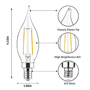 Sengled E12 Led Bulb Dimmable, Candelabra Led Light Bulbs 40 Watt Equivalent, CA10 Flame Tip Chandelier Light Bulbs, 2700K Soft White Candle Light Bulbs for Chandeliers, Ceiling Fan, Pendant, 12 Pack