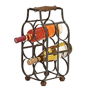 Deco 79 Metal Handled 6 Bottle Wine Rack, 8" x 7" x 16", Black