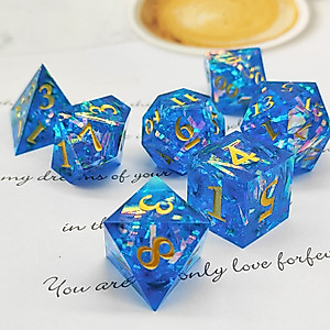DND Dice Set MTG D&D Apply to Dungeons and Dragons RPG D20 Polyhedral Math Board Game Sharp Edges Galaxy Resin Dice Accessories Gifts Bag-Blue