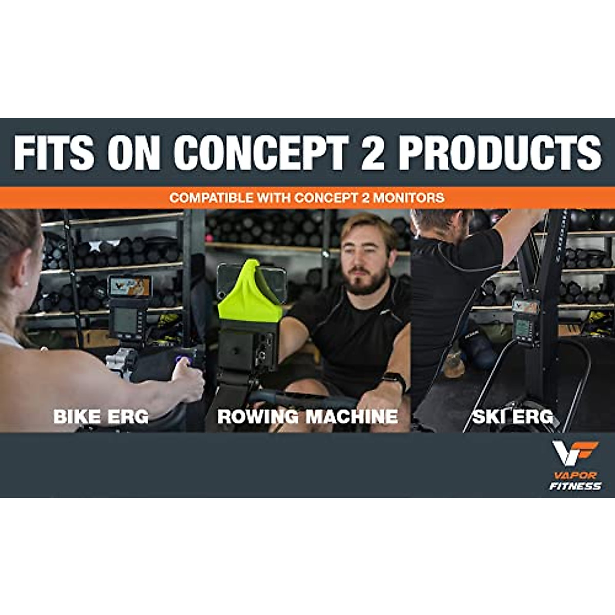 Vapor Fitness Phone Holder Made for PM5 Monitors of Concept 2 Rower, SkiErg and BikeErg - Silicone Smartphone Cradle Compatible with Concept 2 Rowing Machine. Ideal Rower Accessories