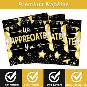 96Pcs We Appreciate You Party Plates and Napkins for Employee Staff Appreciation Black Gold Party Supplies Work Anniversary Themed Plate Thank You Tableware Set for Teacher 24 Guests Party Decorations