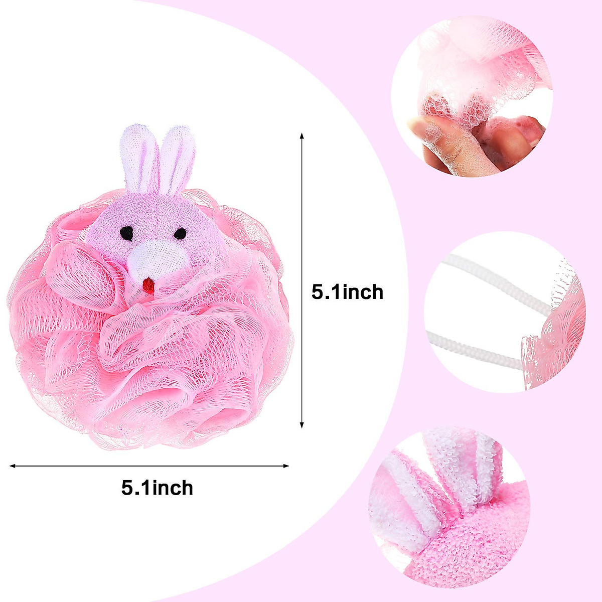 Boao 8 Pieces Bath Loofahs Animal Kids Bath Sponges Pouf Mesh Animal Toy Loofah Bath Colorful Cartoon Body Scrubber Balls Shower Mesh for Boys Girls Adults