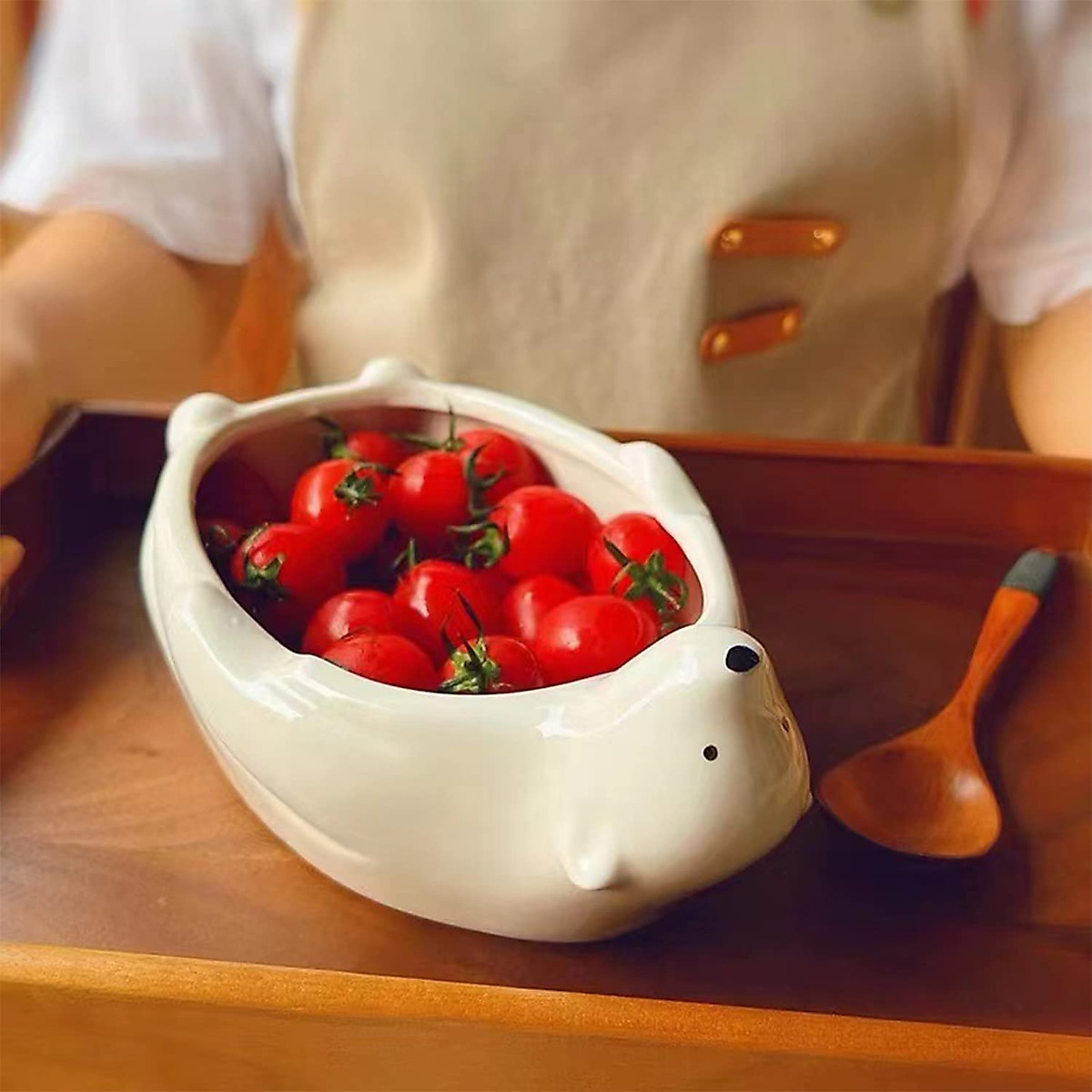 BAKOUSTAR Salad Bowl Small Ceramic Polar Bear Candy Dish Serving Bowl for Pistachio Peanuts Salad Soup Fruit Housewarming Gift, White, Dishware Safe