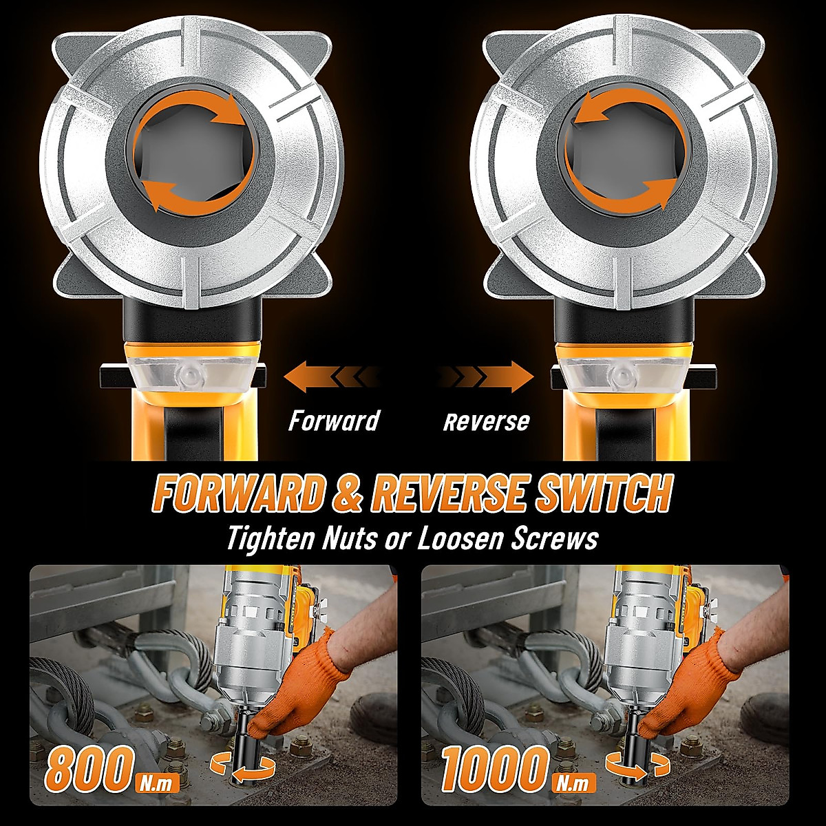 1/2 in. Cordless Impact Wrench 1000N.m(738ft-lbs), 21V Electric Power Impact Gun, 2x 4.0Ah Battery, Fast Charger & 5 Sockets, Brushless Motor with Variable Speed Trigger for Car/Truck RV/Tractor/Tire