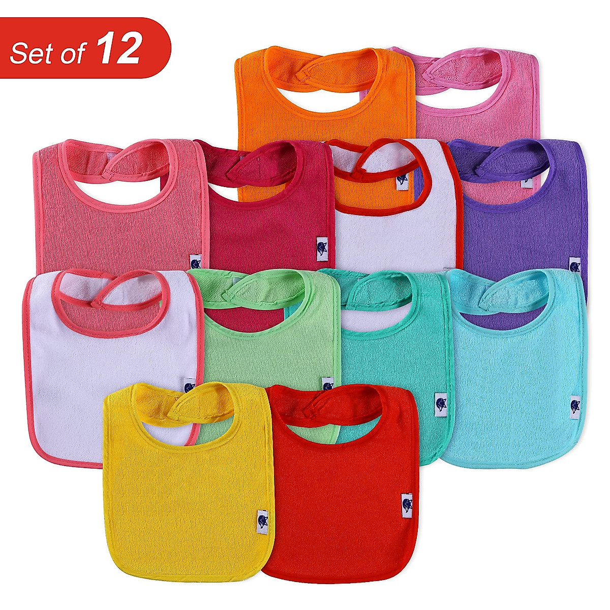 Nvatorfox 12 Pack Terry Drool Cotton Bibs, Unisex Baby Bibs With Fiber Filling Waterproof Baby Bibs for Feeding, Teething, Drooling (GIRL)