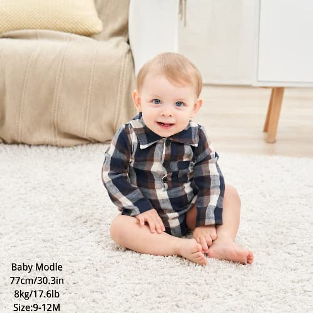 Newborn Baby Girl Boys Christmas Outfits Plaid Flannel Shirt Long Sleeve T-Shirt Tops Kid Clothes 6-9M