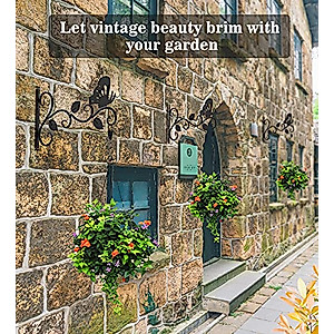 Lewondr Wall Hanging Plant Bracket, [2 Pack] 12 Inch Retro Outdoor Indoor Garden Hook Hanging Planter Decorative Plant Brackets for Bird Feeder Wind Chime Lantern, Butterfly and 3 Leaves, Black