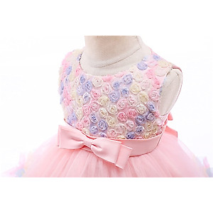 AVAZU 3M-6T 3D Colorful Flower Toddler Baby Girls Wedding Pageant Layered Dresses Wedding Birthday Party Tutu Gown with Headwear Light Pink 110