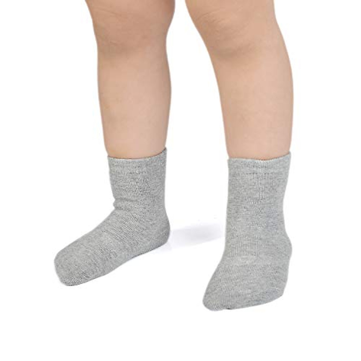 EPEIUS Baby Anti Slip Crew Socks 12 Pack with Grips for Toddlers Little Boys Girls Infants Kids Non Skid Value Pack,12-36 Months Black/White/Grey/Blue
