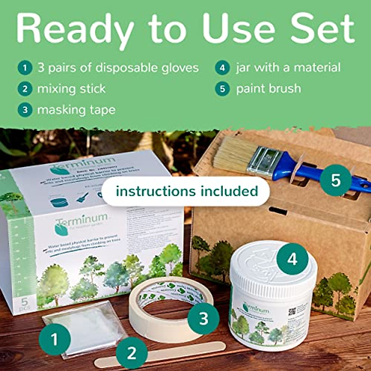 TERMINUM Ant Barrier - Water-Based Barrier, Ready-to-Use Physical Barrier for Ants & Mealybugs - Complete Control Kit for Gardens, Plantations, Farms, & Outdoors - 11oz