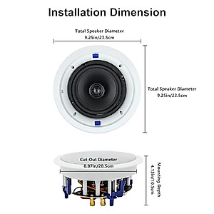Herdio 6.5 Inch Bluetooth Ceiling Speakers 320W 2-Way Flush Mount in Wall Speakers for Home Bathroom Kitchen Office with Full Range Superior Sound,HCS-818BT
