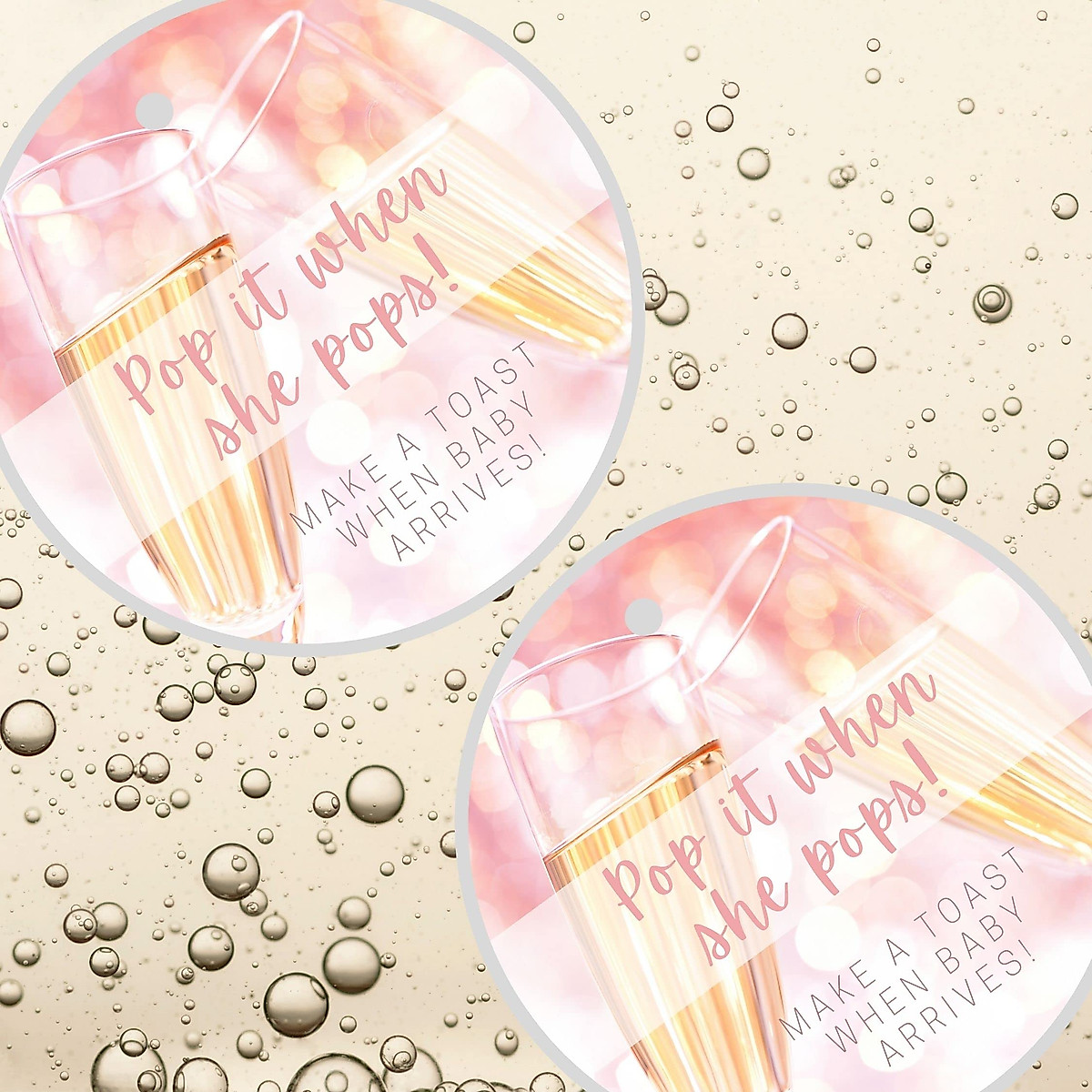 Crafters Cup Pop It When She Pops Champagne Tag | 30 Pack | 2.5'' inch Circle Tag with Pre-Cut Hole | Baby Shower Party Favor Tag | Pink Champagne Design for Baby Girl (Pop It Tag Pink), POP-CH-P-18