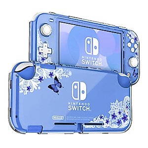DLseego Purple Butterfly Flower Floral Switch Lite Protective Case Clear 2-Piece Split Full Wrap PC Hard Shell Anti-Scratch All-Round Protection Cover for Switch 2019 Model