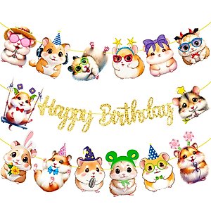 Hamster Birthday Banners Hamster Birthday Decorations 3Pcs Guinea Pig Birthday Party Supplies Guinea Pig Birthday Party Banners for Hamster Theme Baby Shower Supplies