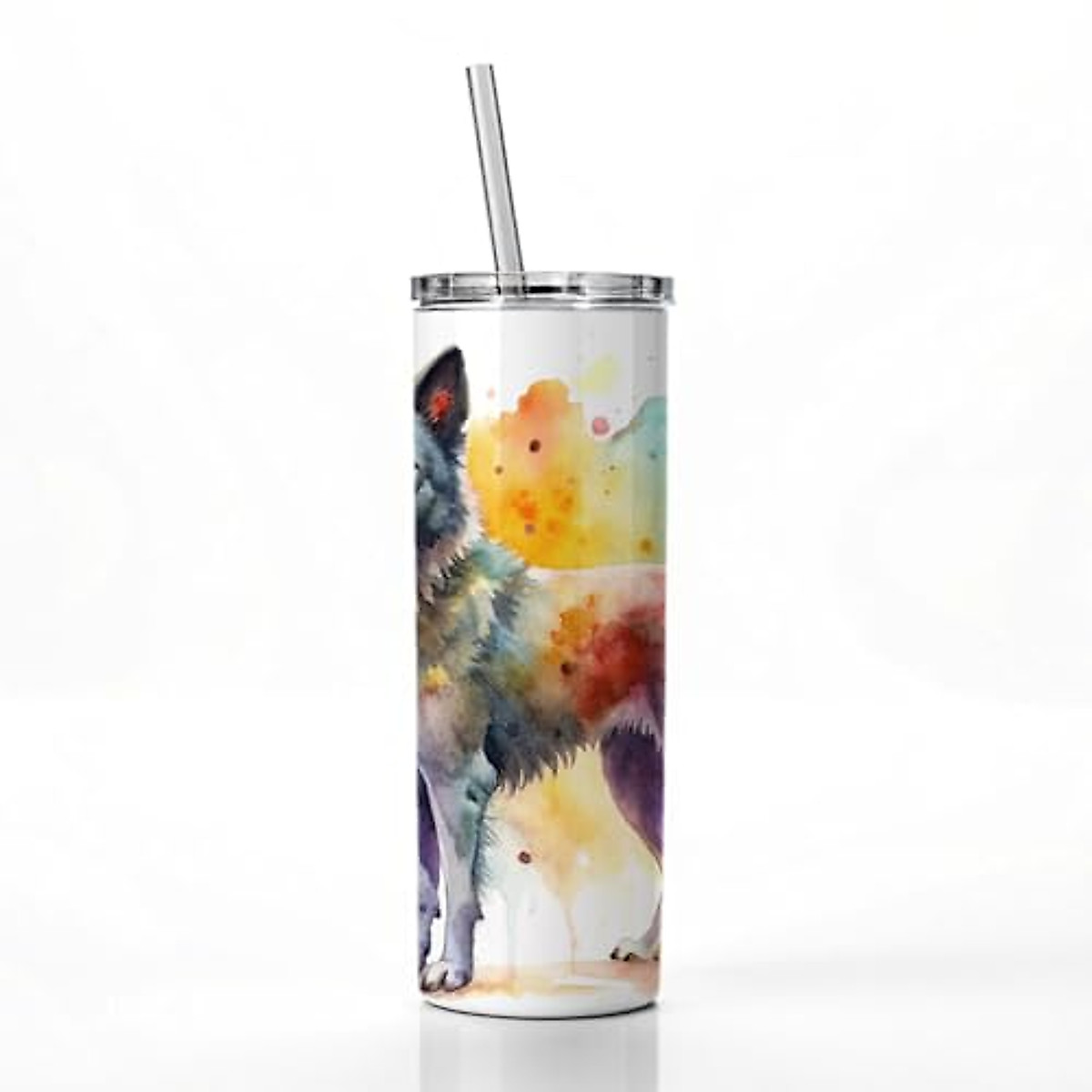 Mudi Dog Watercolor Style Skinny Tumbler 20oz with Straw Insulated Water Bottle Gift