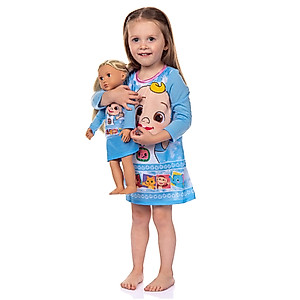 Komar Kids CoComelon Toddler Girls JJ Character Nightgown With Matching doll Gown, 3T Baby Blue