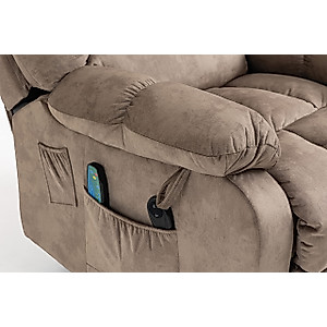 KoiHome Electric Power Lift Lounge Sofa Chair Recliner for Elderly, Massage Heating Function, Premium Living Room Relax Chair with Side Pockets, Remote Control, 160 Degree Lying Flat (Beige+Brown)