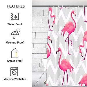 Aglebo Beautiful Tropical Geometric Flamingo Shower Curtain Fabric Shower Curtain Set with 12 Hooks Water-Proof 72 * 72 Inches for Bathroom Beach Caravan Hotel