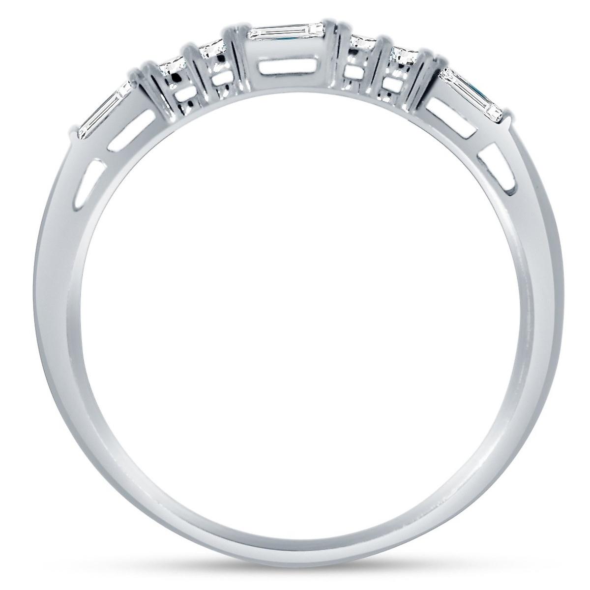 Size 6.5 - Solid 14K White Gold Round Brilliant Cut & Baguette CZ Cubic Zirconia Ladies Womens Wedding Band or Anniversary Ring 1/2 cttw.