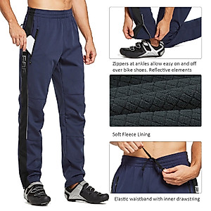 BALEAF Men's Fleece Lined Pants Winter Running Cycling Pants Cold Weather Mountain Bike Windproof Bicycle Gear Navy Blue M