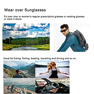 Br'Guras Fit Over Polarized UV Protection Sunglasses with Filp Up Lens Wear over Eyeglasses for Men and Women Driving, Hiking or Fishing (Blue striped, Black)