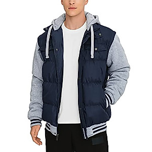 BEST SOUTH Men's Hooded Winter Coats Water Resistant Warm Thicken Insulated Full Zip Windproof Jackets with Pockets Blue Grey 4XL