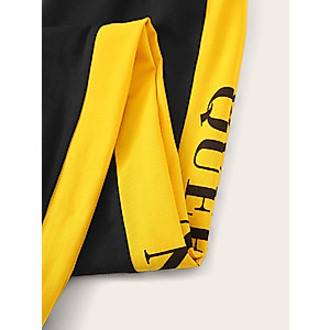 Floerns Girls 2 Piece Letter Graphic Short Sleeve Crop Top and Legging Set Yellow and Black 10Y