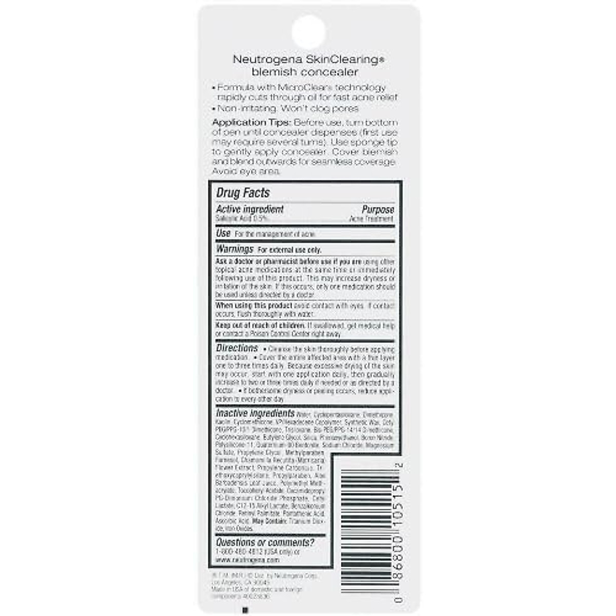 Neutrogena Skinclearing Blemish Concealer With Salicylic Acid, Medium 15,.05 Oz. (Pack of 2)