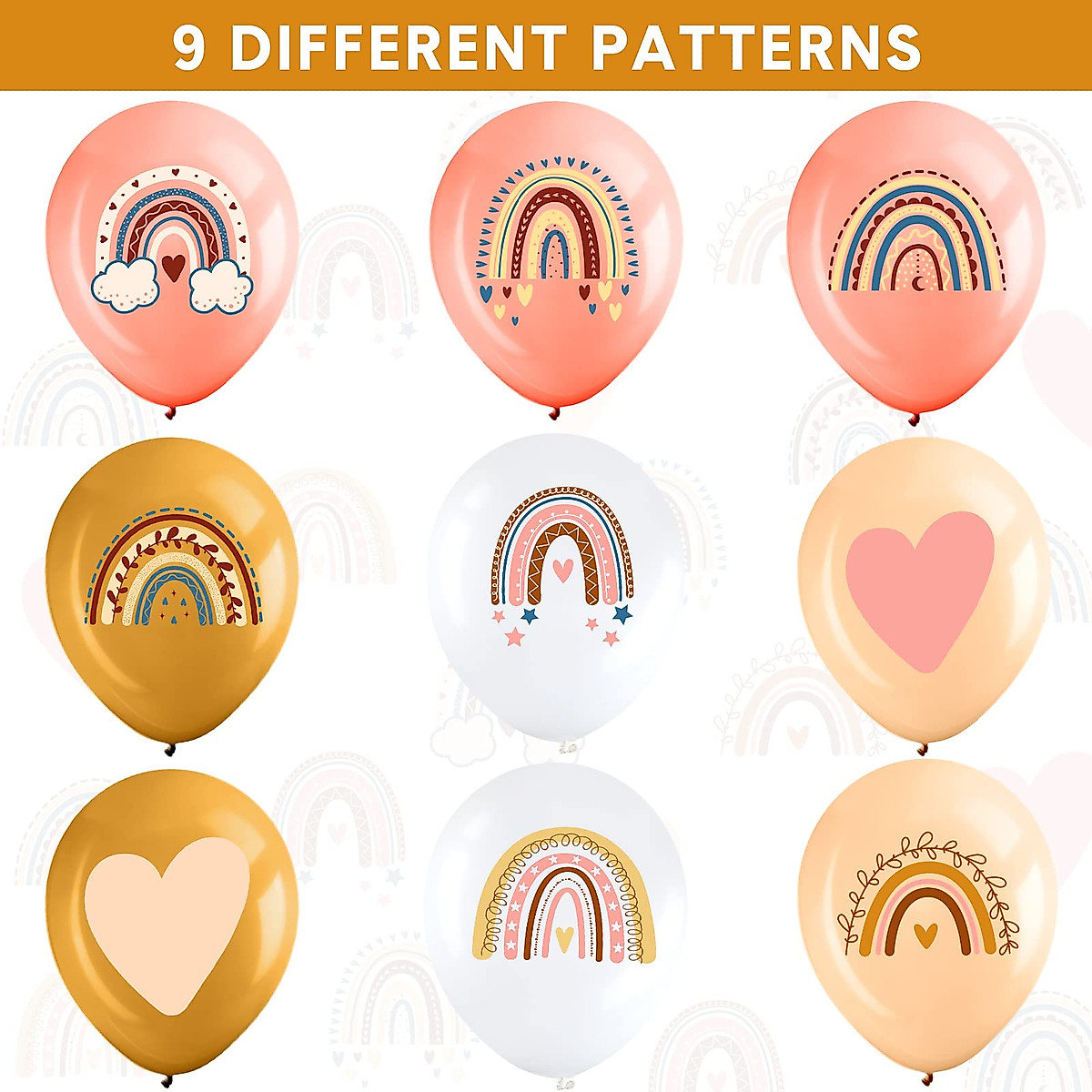 Zomiboo 45 Pcs Boho Rainbow Birthday Party Decorations Baby Shower Latex Balloons Bohemian Rainbow Theme Decor for Boho Rainbow Neutral Happy Birthday Party Wedding Supplies 9 Styles