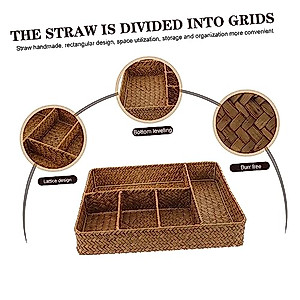 Outanaya Straw Storage Box Bathroom Counter Organization Basket with Dividers Divided Wicker Basket 5 Compartment Organizer Rustic Toilet Paper Basket Snack Toys Basket Divided Basket Khaki