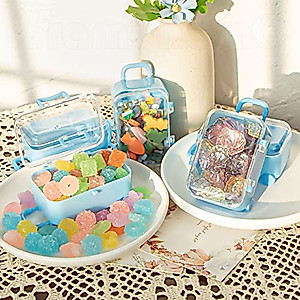 Framendino, 12 Pack Blue Mini Travel Suitcases Box Plastic Candy Boxes Gift Box Transparent Tiny Jewelry Storage Cases for Wedding Party Decorations