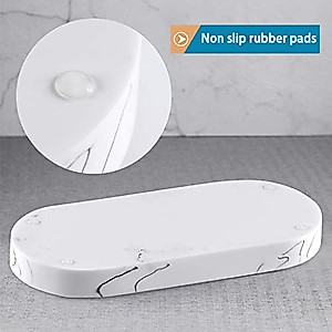 Sanbege Bathroom Vanity Tray Oval, Toilet Tank Top Tray Non Slip, Resin Storage Dish for Soaps, Candles, Cosmetics, Perfume, Jewelry Organizer (Marble White)