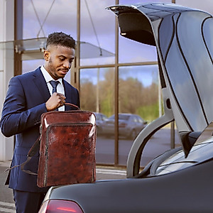 Banuce Vintage Full Grain Italian Leather Backpack for Men Travel Laptop Backpack Work Bag with Luggage Strap Brown