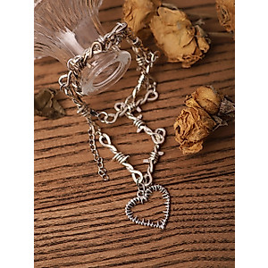 Sacina Gothic Barbed Wire Heart Necklace, Zinc Alloy Heart Pendant, Goth Jewelry Gift for Women