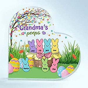 Nazenti Personalized Easter Grandma Peeps Acrylic Plaque, Easter Day Decor, Custom Easter Gifts with Names, Mimi Peeps Bunnies, Nana Peeps, Gigi Peeps, Grandma Mom Gifts, Mothers Day Gift for Women