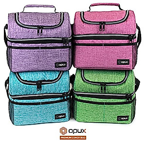 OPUX Lunch Box For Men Women, Insulated Large Lunch Bag Adult Work, Double Decker Lunchbox Meal Prep Dual Compartment Leakproof Lunch Cooler,Soft Lunch Tote Boys Girls Kids School, Aqua Turquoise 12L