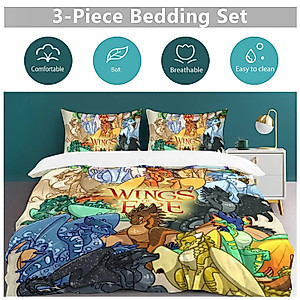 SHELLCELL Wings-of-Fire Dragon 3 Pieces Duvet Cover Set, Soft Bedding Comforter Cover Set with Zipper Closure, 1 Duvet Cover and 2 Pillowcases for Bedroom All Season 79"x90"