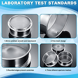 3 Pcs 304 Stainless Lab Sieves 4 Inch Diameter Test Sieve 200 Mesh 0.074 Mm, 50 Mesh 0.355 Mm, 10 Mesh 2 mm Aperture Mesh Sieve for Industrial Laboratory Sifting