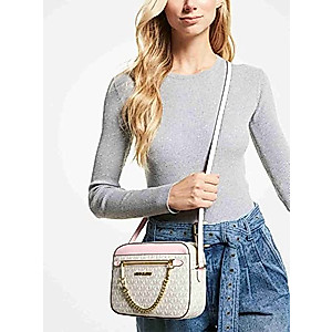 Michael Kors Jet Set East West Chain Crossbody Vanilla MK Powder Blush Pink Bundled with Michael Kors Jet Set Card Holder in Ballet