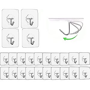 24 Packs -Adhesive Hooks Bathroom/Kitchen Wall Hooks Nail Free Sticky Hanger with Stainless Hooks Reusable Towel Utility Hooks
