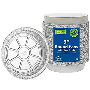 Nicole Home Collection Aluminum Pans 9” Round Disposable Foil Pans With Lids (50 Pack) – 9 Inch Round Disposable Takeout Pans With Board Lids (9" Inch Round)